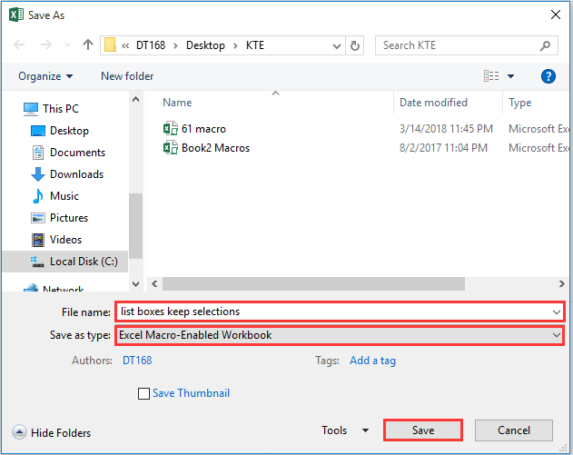 How to save or retain selections of ActiveX list boxes in Excel?