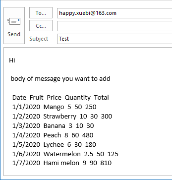 How to send email with copying and pasting a specified range into email ...