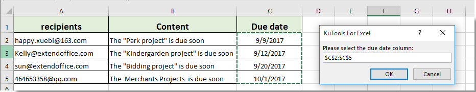 How to send email if due date has been met in Excel?