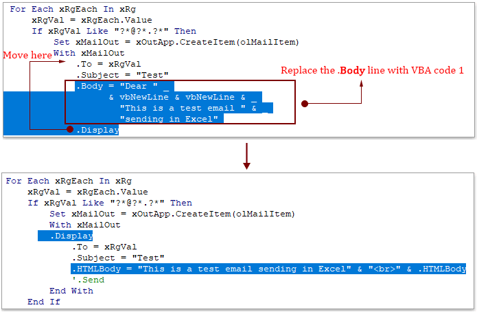 How to insert Outlook signature when sending email in Excel?