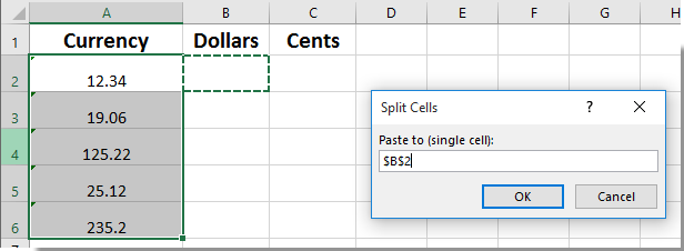 How to separate dollars and cents into two columns in Excel?