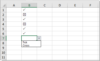 How to add tick and cross symbols into drop down list in Excel?