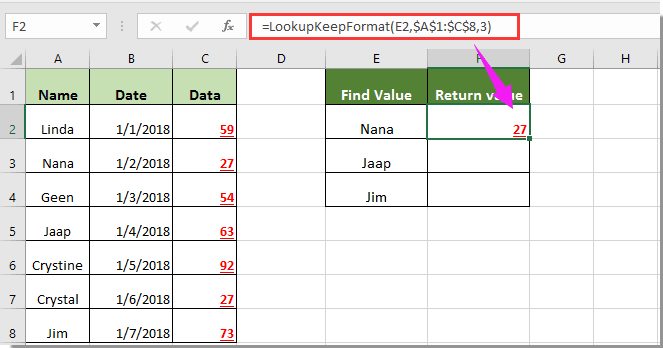 Excel에서 Vlookup을 사용할 때 조회 셀의 원본 서식을 복사하는 방법은 무엇입니까