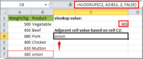 How to vlookup return value in adjacent or next cell in Excel?
