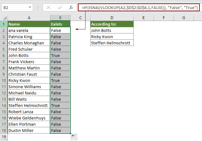 How to vlookup value and return true or false / yes or no in Excel?