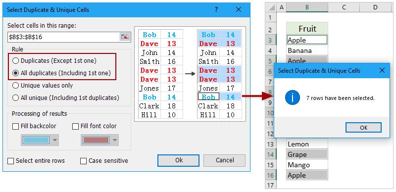 Find, highlight, filter, count, and delete duplicates in Excel