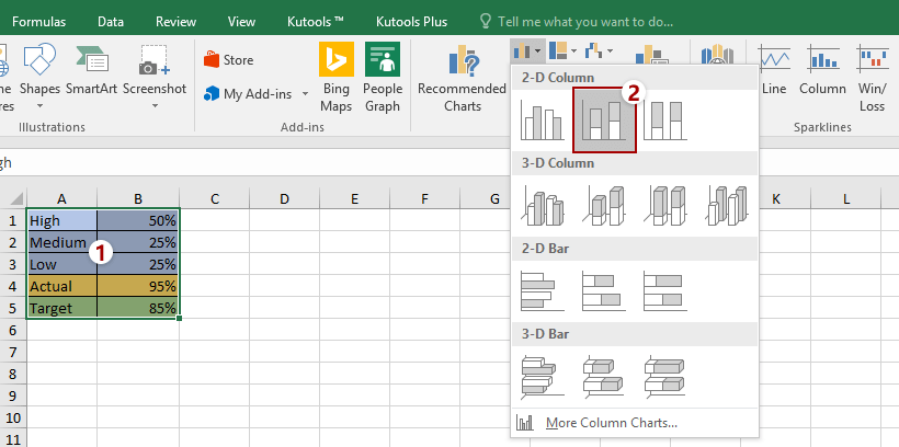 How to create bullet chart and horizontal bullet chart in Excel?