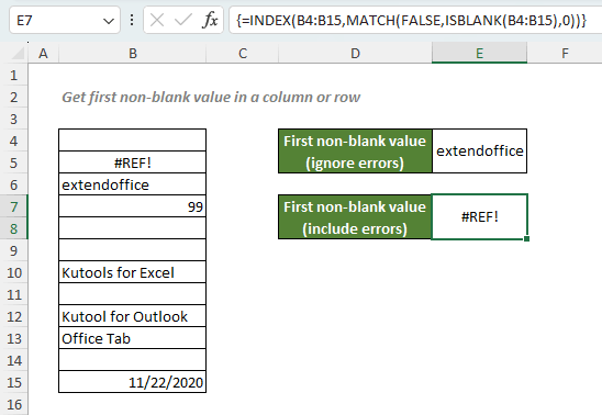 Get First Non Blank Value In A Column Or Row