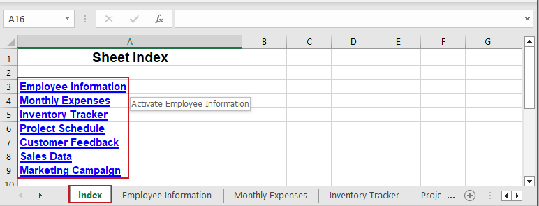 Maak een hyperlink naar een ander werkblad in dezelfde werkmap