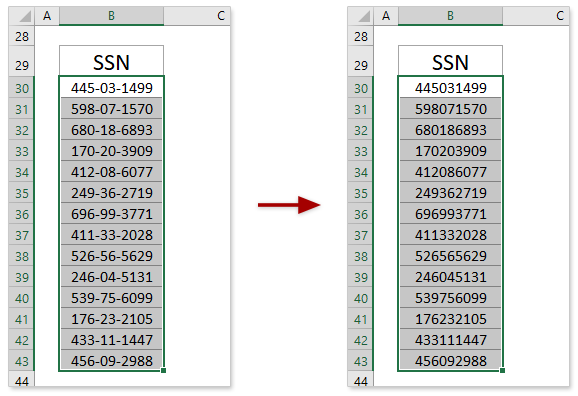 How to remove all dashes from SSN in Excel?
