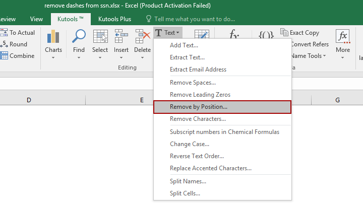 How to remove all dashes from SSN in Excel?