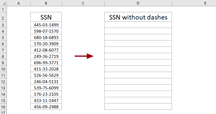 How to remove all dashes from SSN in Excel?