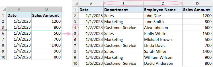 Steps on expanding all collapsed columns or rows in Excel
