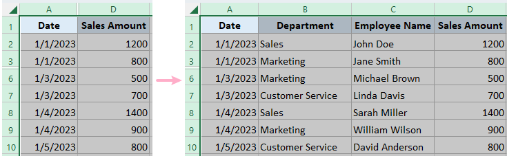 Steps on expanding all collapsed columns or rows in Excel