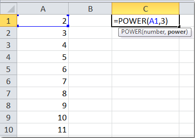 How to do exponential calculation to a range of cells in Excel?