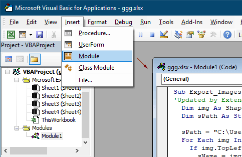 How to export all images at once from Excel?