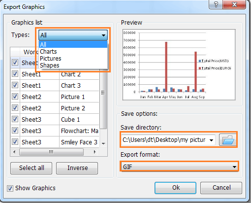 How to export charts to graphics in Excel?