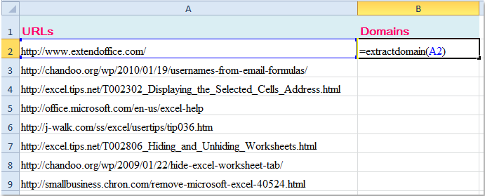 How to extract domain name from URL in Excel?