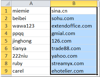 How to extract domains from multiple email addresses in Excel?