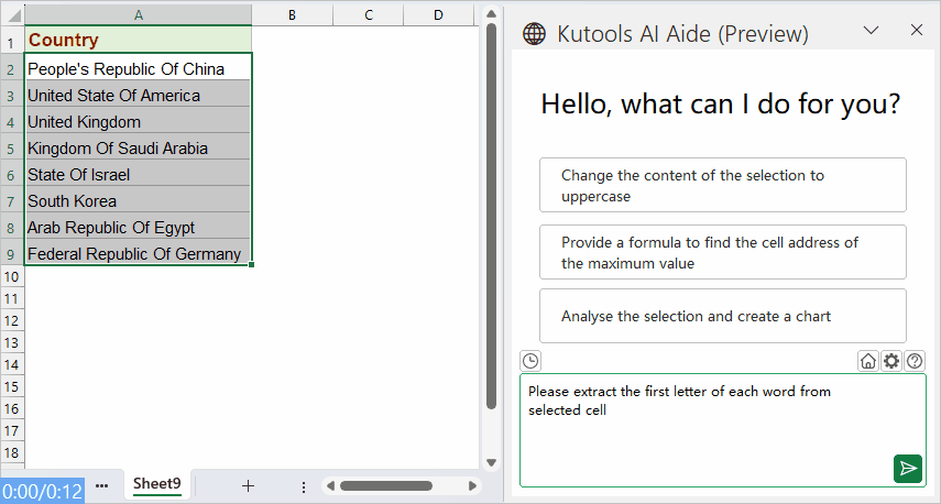 How to extract first letter of each word from cell?