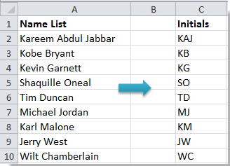 How to extract initials from names in Excel?