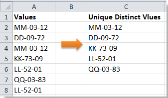 How to extract unique values from list in Excel?