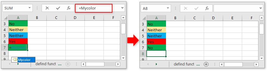 Use formula or defined function to auto fill text based on the cell ...