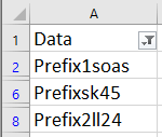 How to filter column data by a certain prefix in Excel?