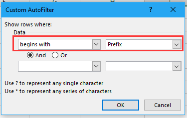 How to filter column data by a certain prefix in Excel?