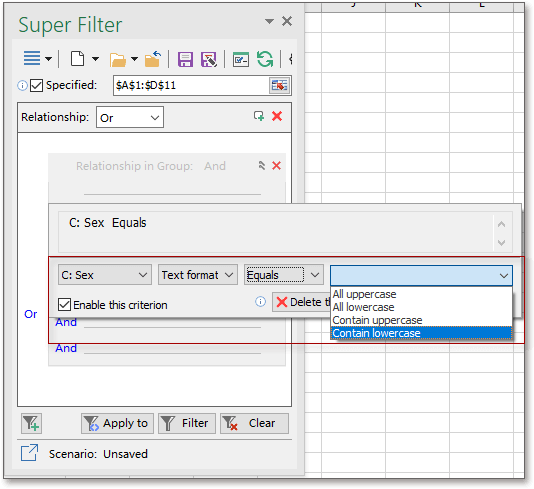 How to filter cells with case sensitive in Excel?