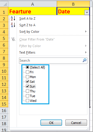 How to filter weekdays and weekend days in Excel?