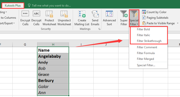 How to filter data based on the font size in Excel?