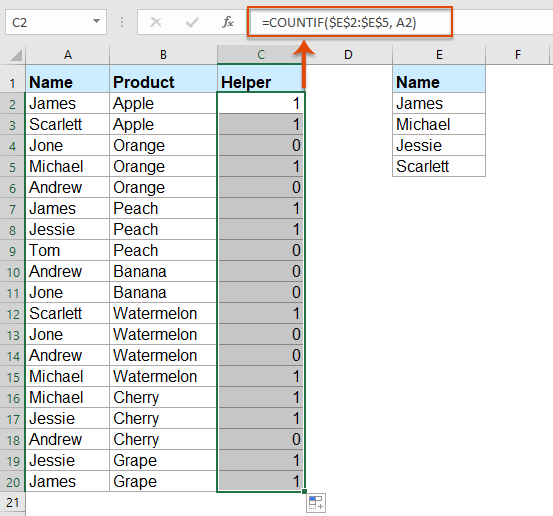 How to filter multiple values in only one column in Excel?