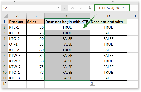 Three quick ways to filter cells does not begin / end with a string in ...