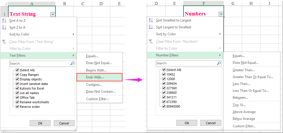 How to filter numbers end with a specific number in Excel?