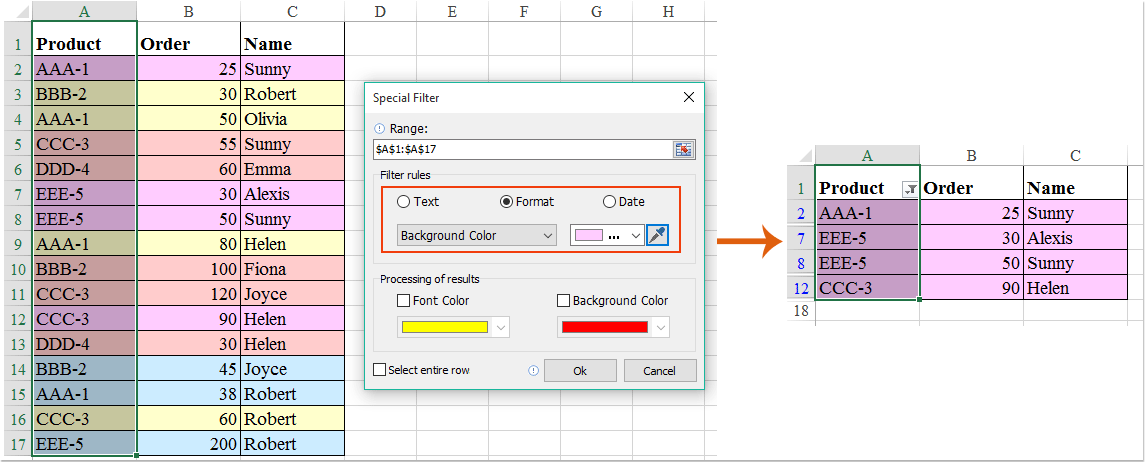 How to filter or select cells by cell color in Excel?