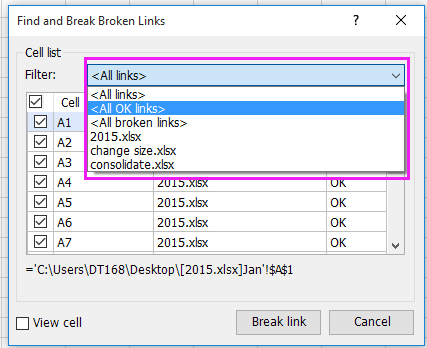 How to find and break external links in Excel?