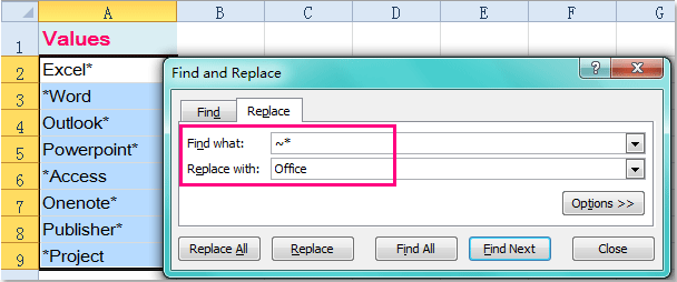 How To Find And Replace Asterisk Question Mark Tilde In Excel