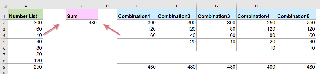 How To Find All Combinations That Equal A Given Sum In Excel