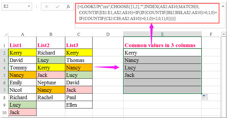 How To Find Common Values In 3 Columns In Excel 