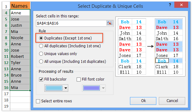 How to find and count duplicate cells/values in a single row in Excel?
