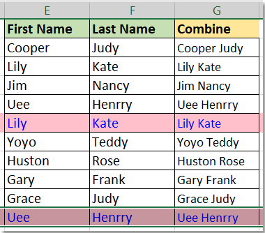 How to find and highlight the duplicate names which both match first name and last name in Excel?
