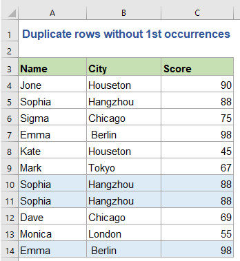 How to find and highlight duplicate rows in a range in Excel?