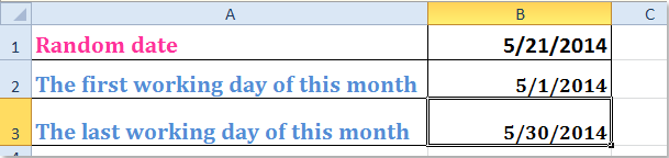 How to find first / last day or working day of a month in Excel?