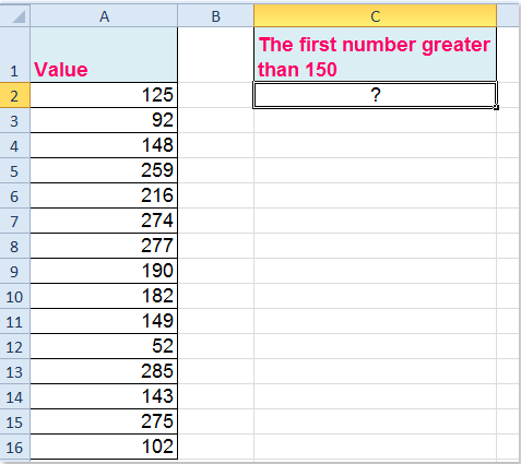 How to find the first / last value greater than X in Excel?