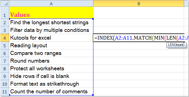 How To Find The Longest Or Shortest Text String In A Column 
