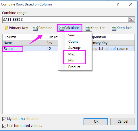 How to find max or min value based on unique values in Excel?