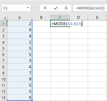 How to find most common number or text in a list in Excel?