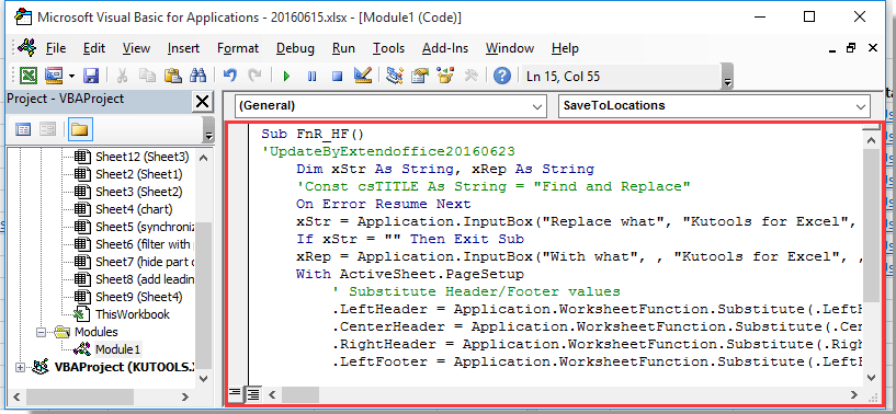 How to find and replace in header or footer in Excel?