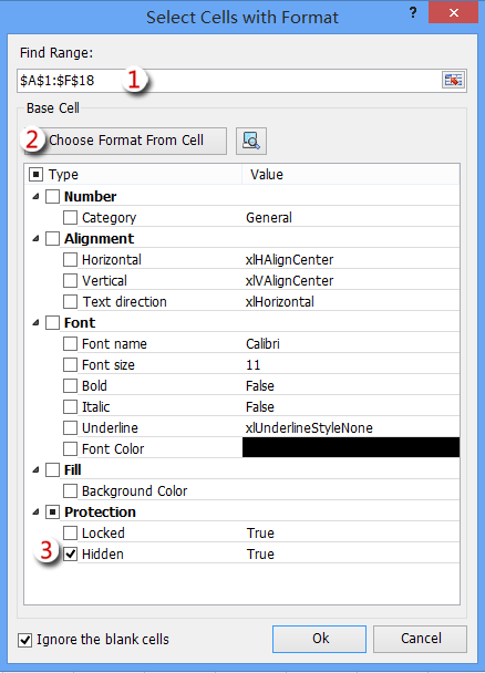 How to find and select hidden cells in Excel?